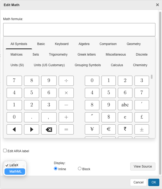 Inserting MathML into a Question using the Rich Text Toolbar's Math ...