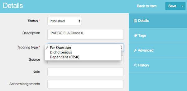 Per Question, Dichotomous, and Dependent (EBSR) Item Scoring with ...